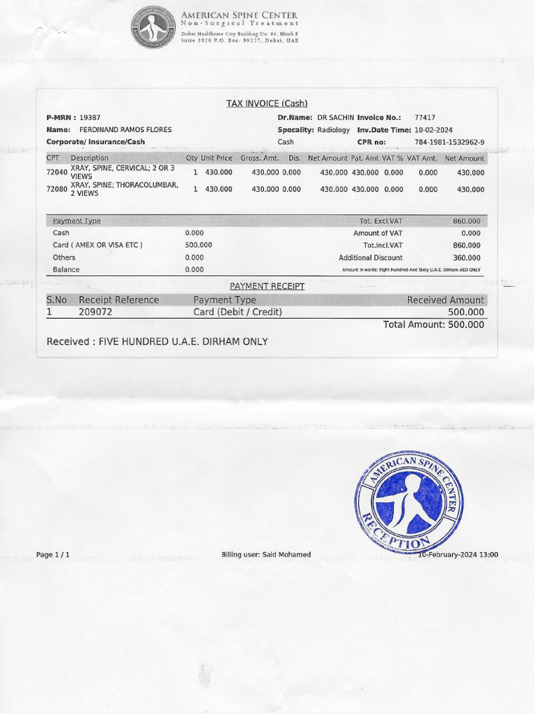 Ferdinand Ramos Flores - Xray Invoice | PDF