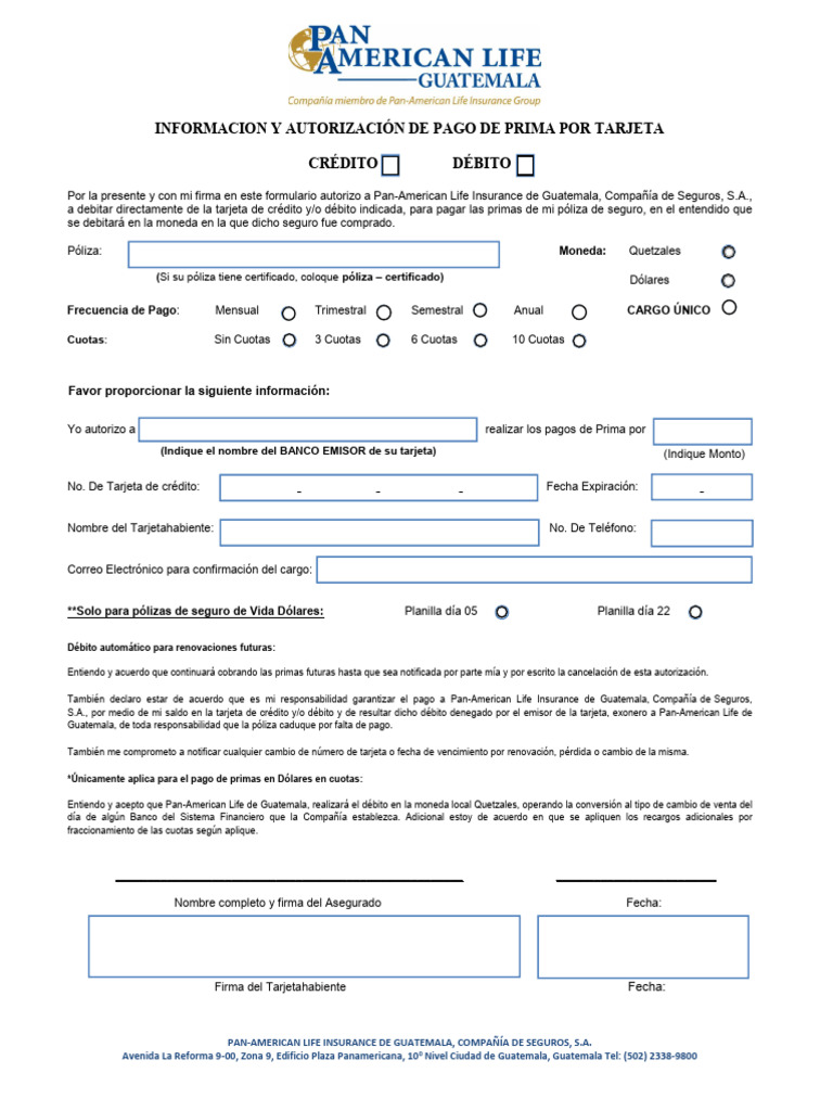 Formulario Pago Prima Por TC - Cleaned | PDF