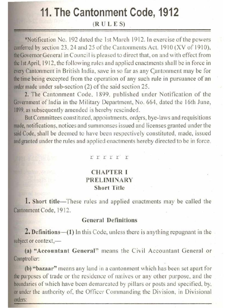 cantonment code 1912 | PDF