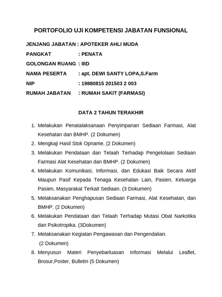 Portofolio Uji Kompetensi Jabatan Funsional | PDF