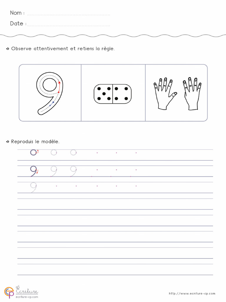 9 Apprendre A Ecrire Le Chiffre 9 | PDF