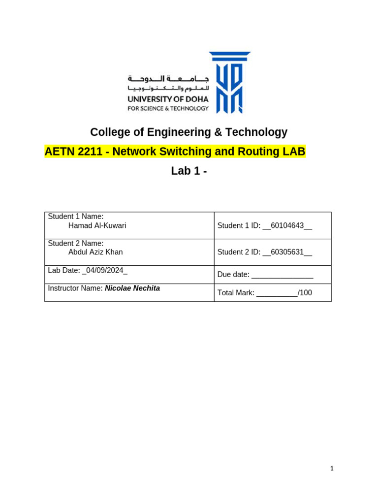 LAB-1 report BY- Hamad & Abdul Aziz | PDF