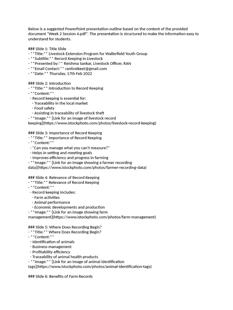 Record Keeping In Livestock W2s4 Pdf