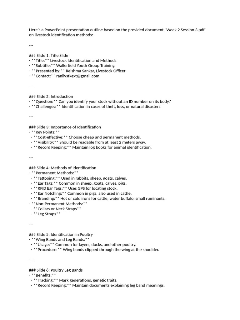 Livestock Identification Methods (W2S3) | PDF