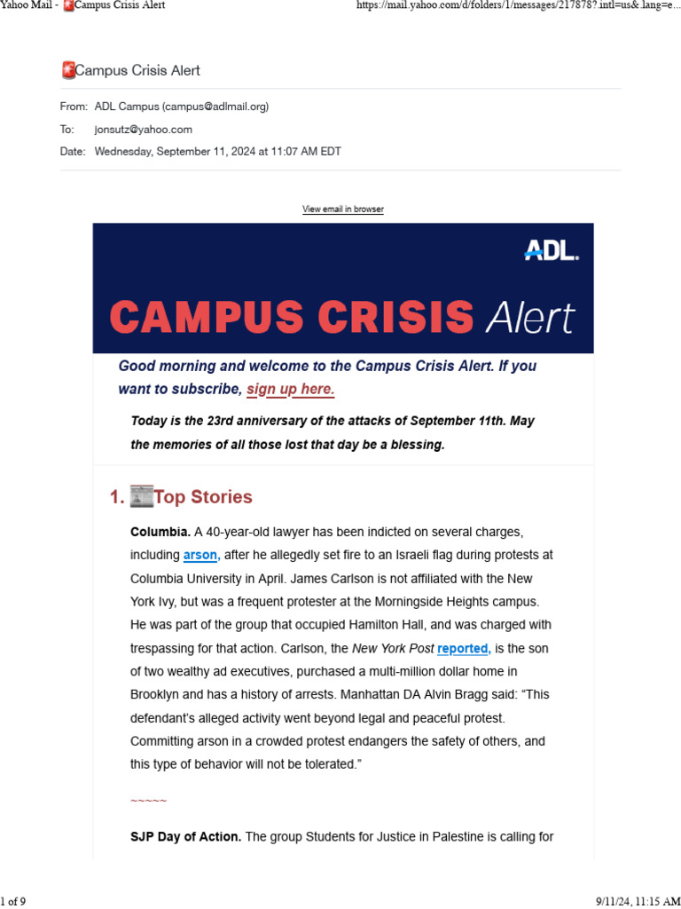 11sept24 ADL Campus Alert Email | PDF | Anti Defamation League