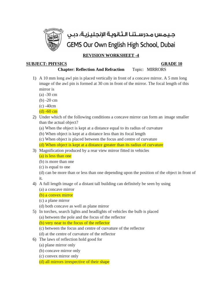 Mirror Based Questions | PDF