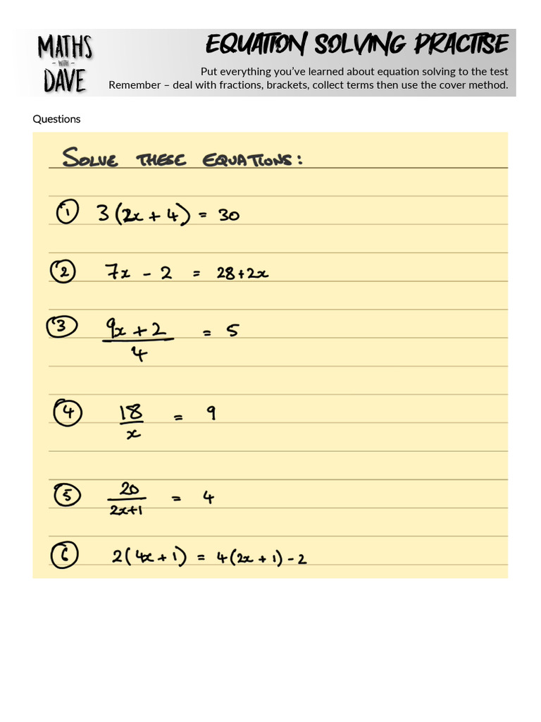 Equation Solving Practise | PDF