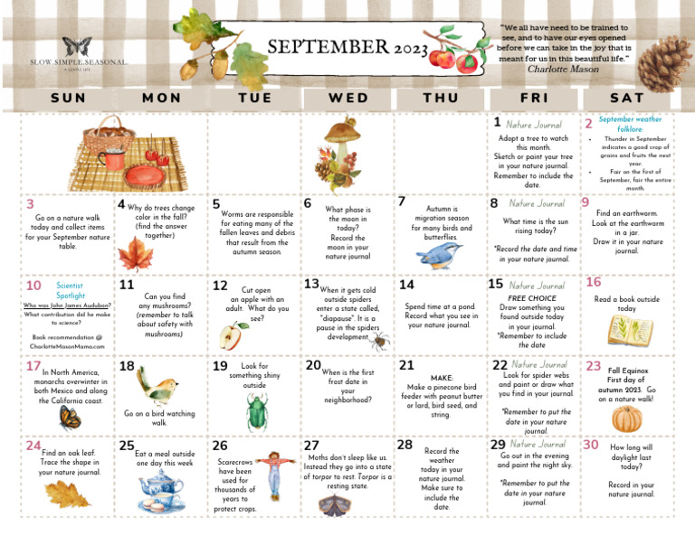 September Nature Calendar Image | PDF
