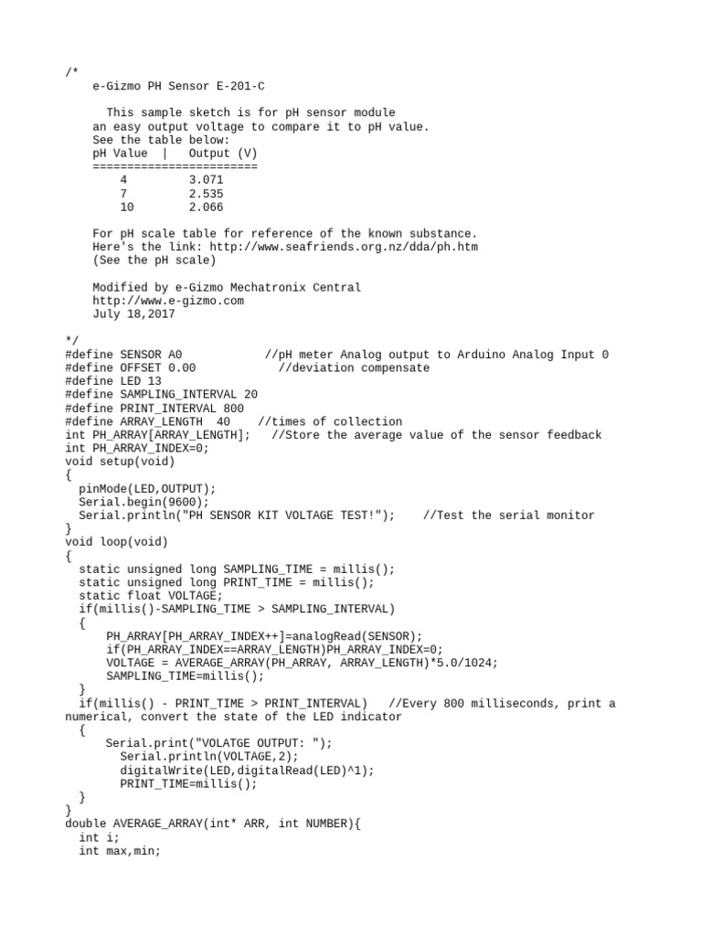 PH Sensor Sample Code - Ino | PDF