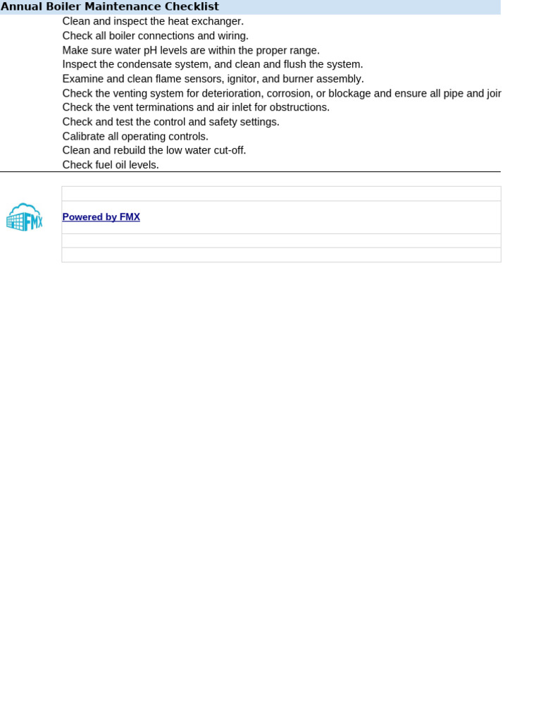 Annual Boiler Maintenance Checklist | PDF