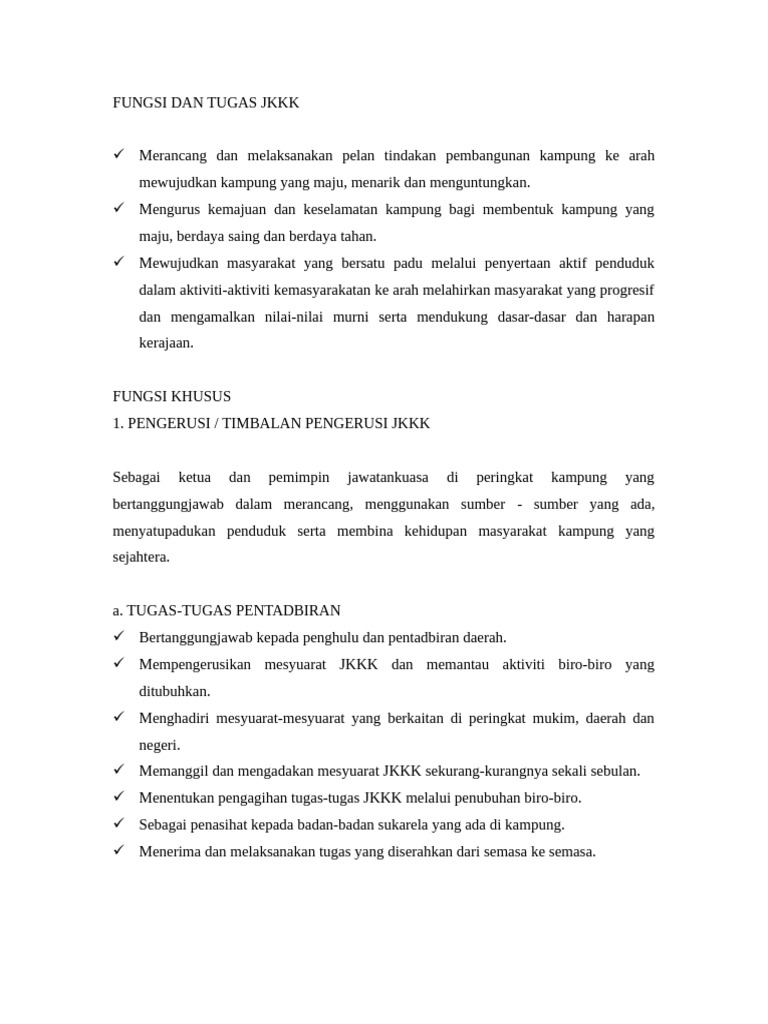 Fungsi Dan Tugas JKKK | PDF