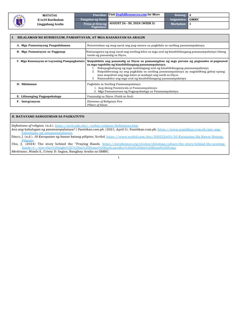 Filipino 4 Q1 W5 Matatag Deped Memorandum Dm Phd Meaning