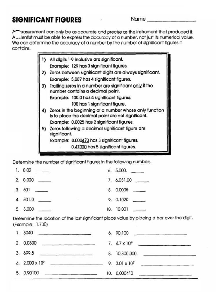 Significant Figures Worksheet | PDF