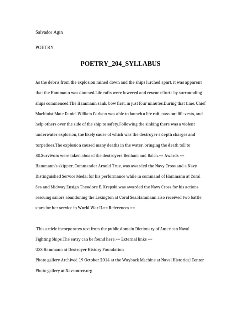 Poetry 204 Syllabus | PDF