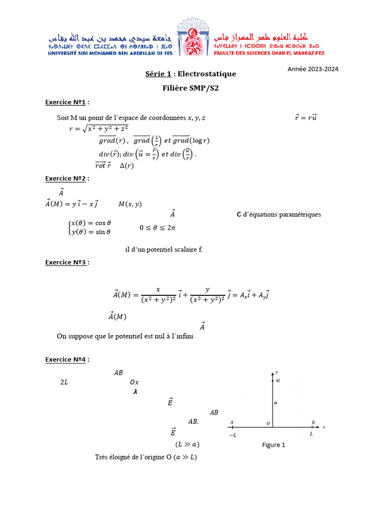Série 1 Electrostatique SMP PC S2 2023-2024 (2) | PDF