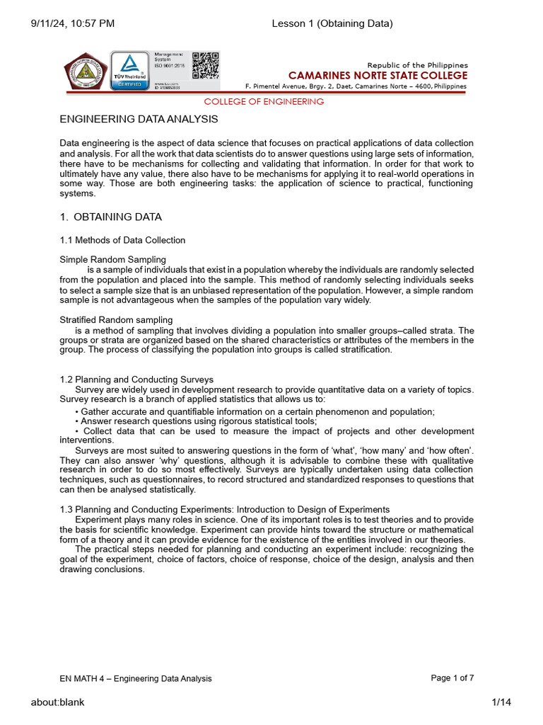 Lesson 1 (Obtaining Data)Planning | PDF
