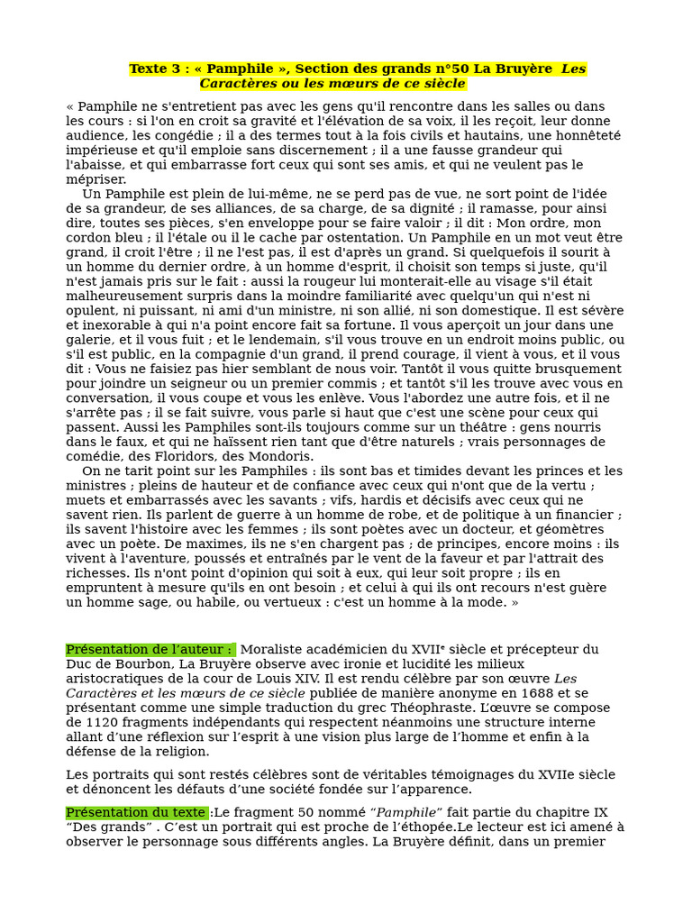 Fiche 3 Pamphile La BruyÃ Re | PDF