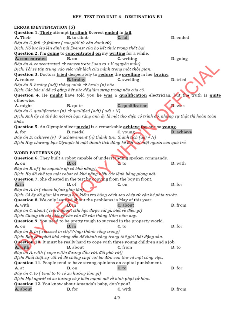 Bài tập từ vựng Des B2-trang-4 | PDF