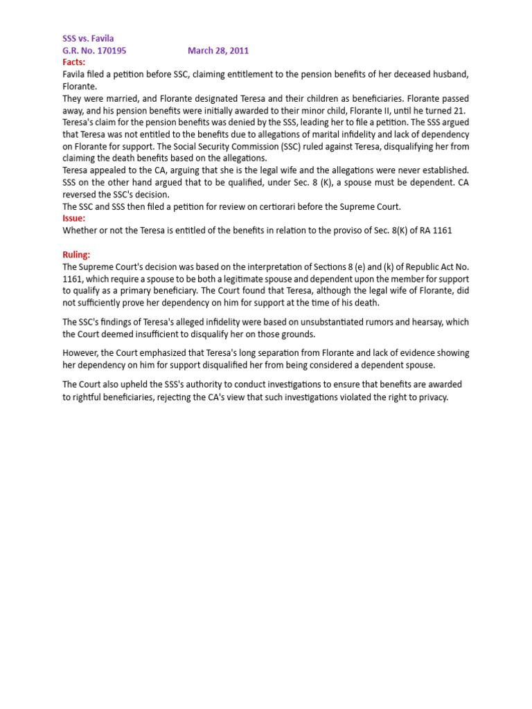 SSS vs. Favila | PDF | Law