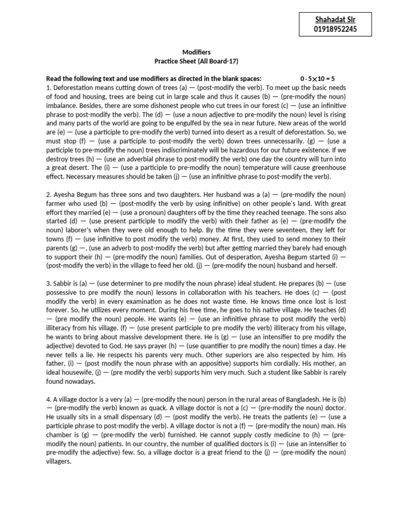 Modifier-Practice-Sheet-Stud | PDF