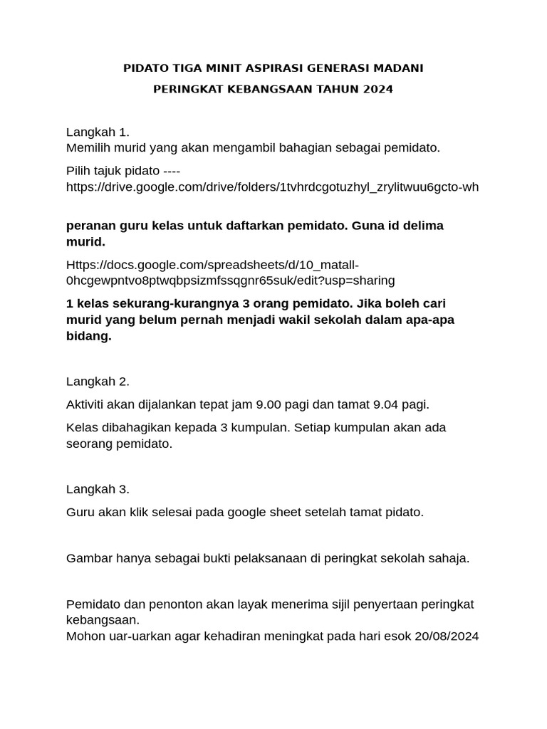 Pidato Tiga Minit Aspirasi Generasi Madani | PDF