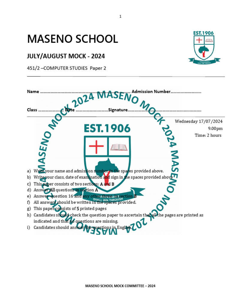 Computer Paper 2 Mock 2024 | PDF