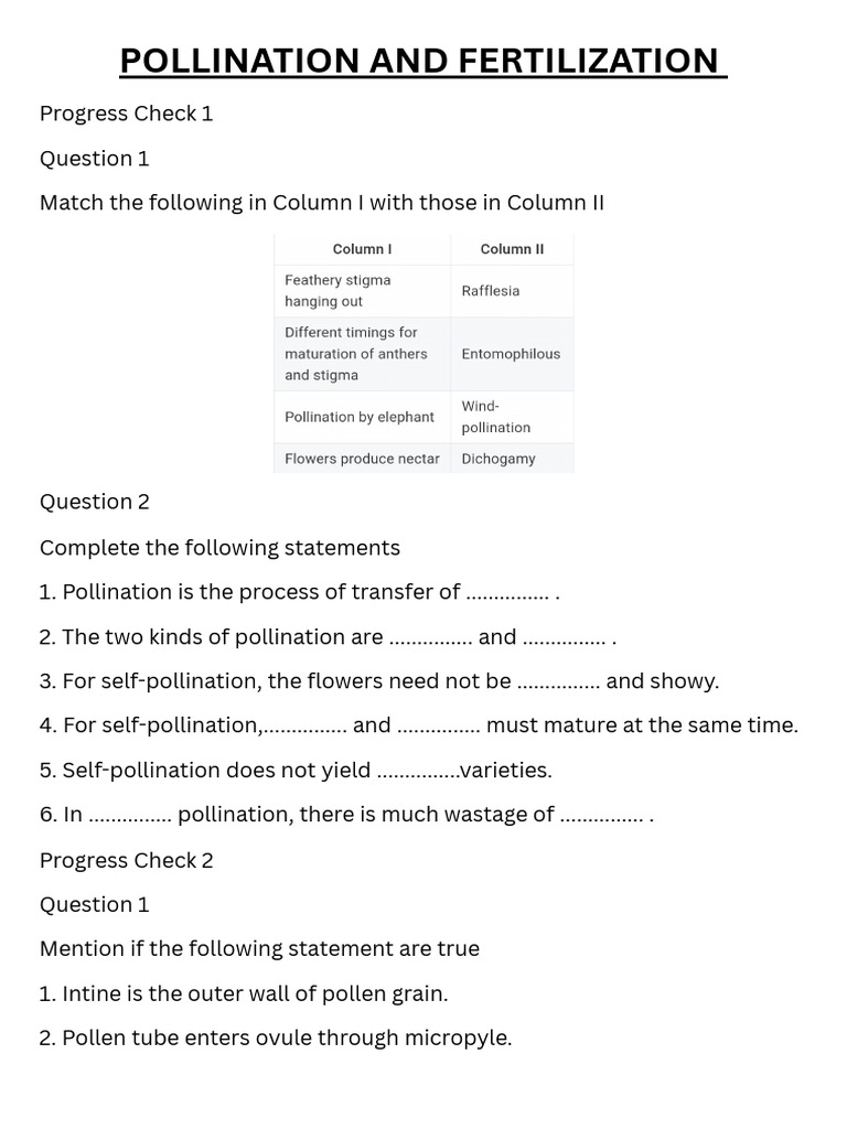 Pollination and Fertilization Question | PDF