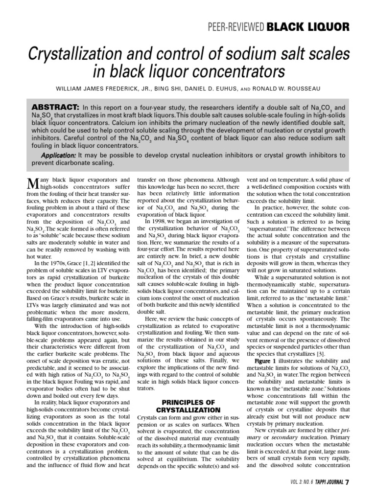 Crystallization and Control of Sodium Salt Scales in Black Liquor ...