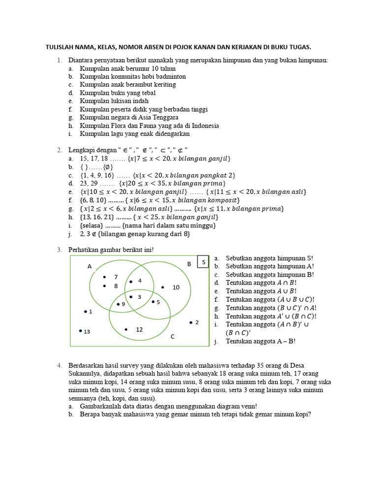 Contoh Latihan Diagram Ven Dan Himpunan | PDF