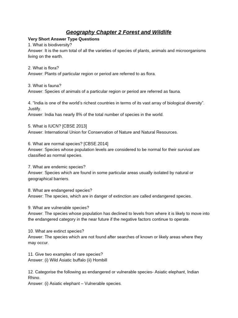 Geography Chapter 2 Forest and Wildlife | PDF | Biodiversity | Science ...