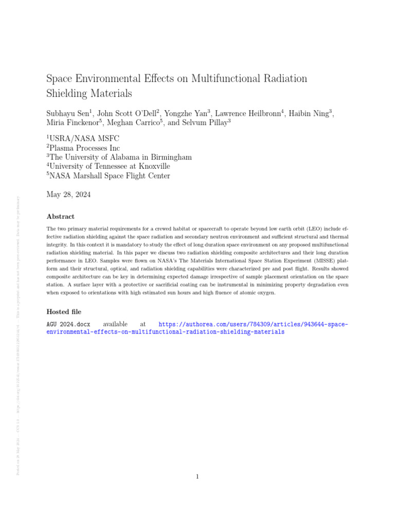 Space Environmental Effects On Multifunctional Rad | PDF