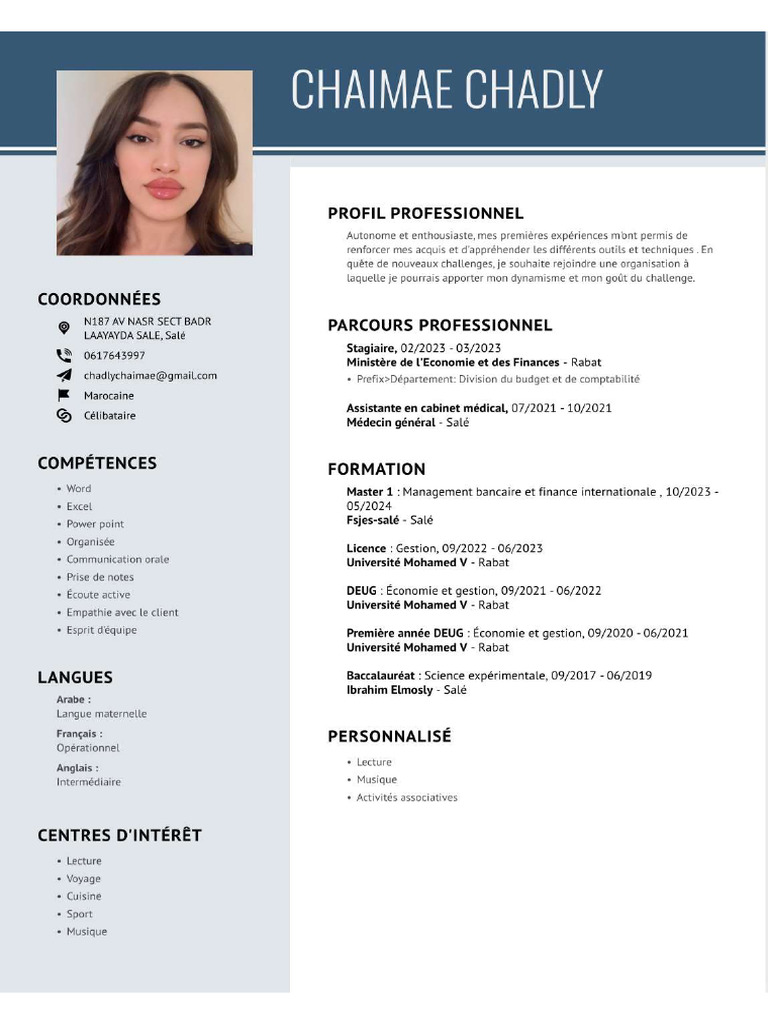 Cv chadly chaimae | PDF