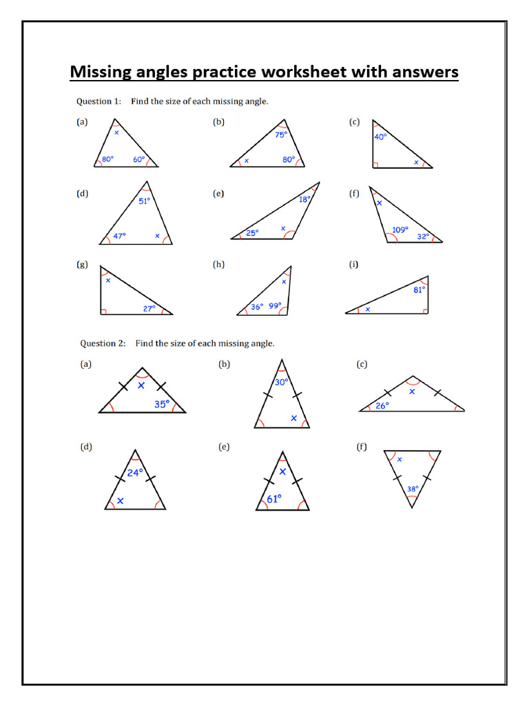Missing angles practice worksheet with answers | PDF