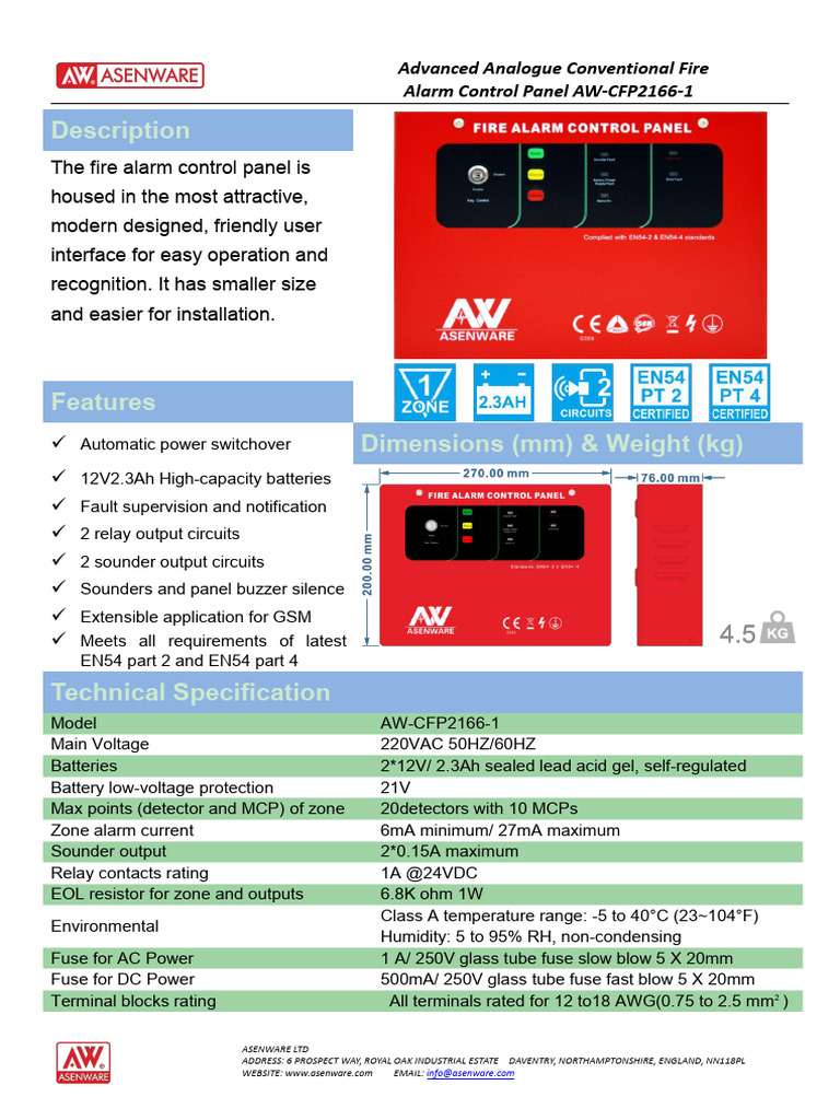 1 Zone Conventional Fire Alarm Control Panel datasheet | PDF