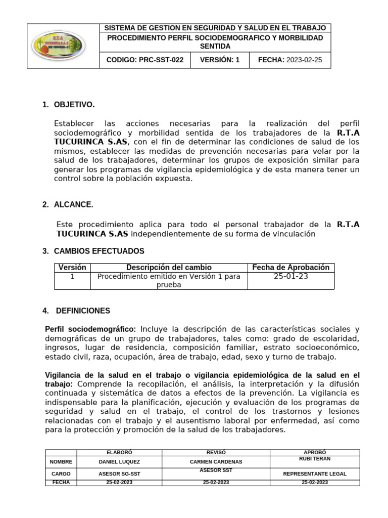 PRC-SST-022 Procedimiento Perfil Sociodemografico y Morbilidad Sentida ...