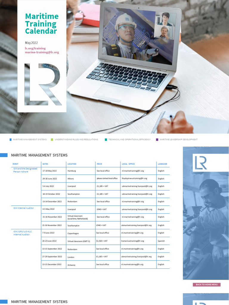 LR Maritime Training Calendar 2022 V 0.10 | PDF