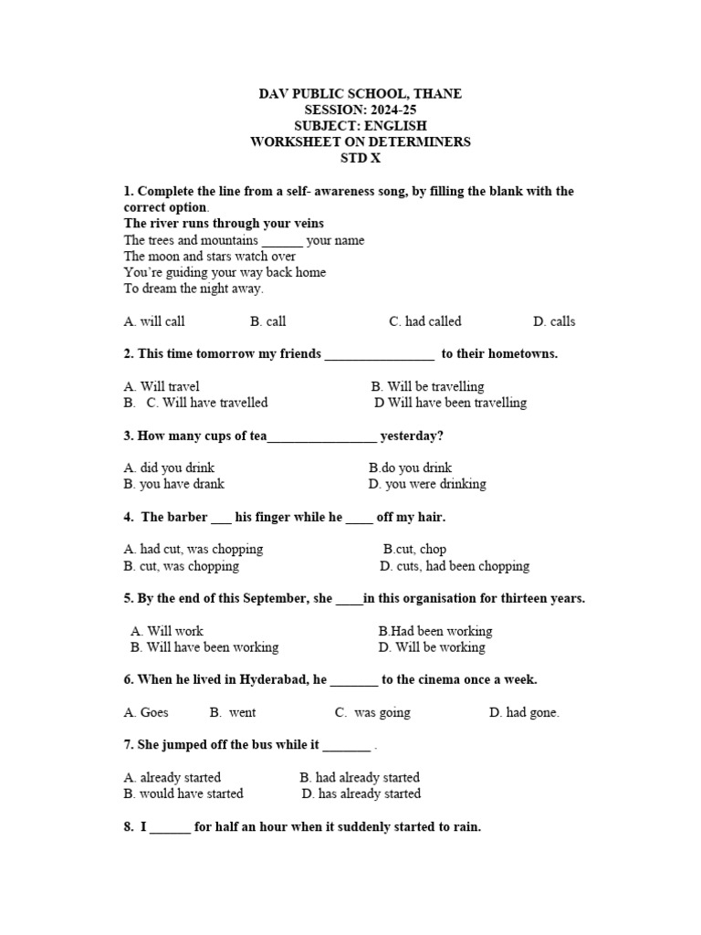 Tenses Worksheet | PDF