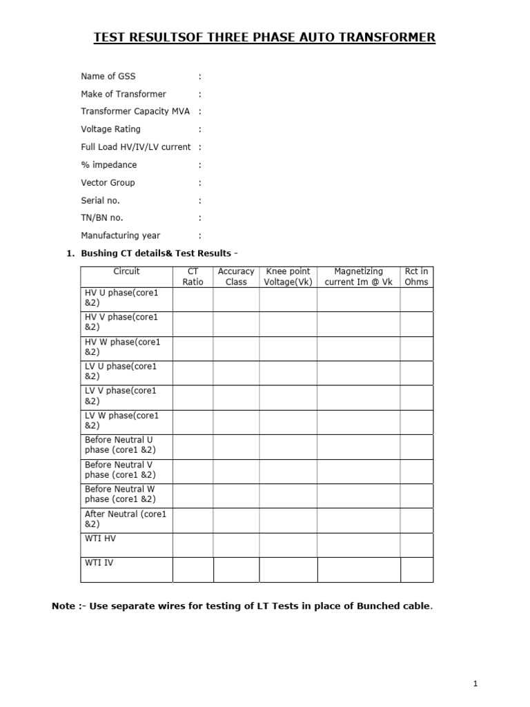 Transformer Testing Format | PDF