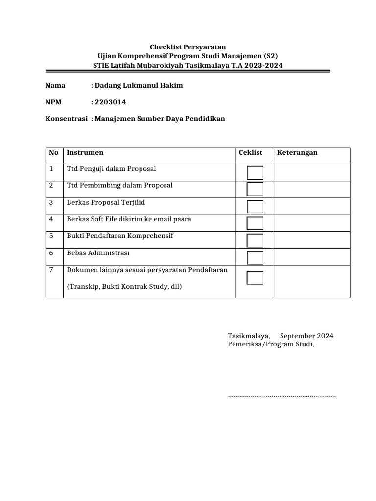 Checklist Persyaratan | PDF
