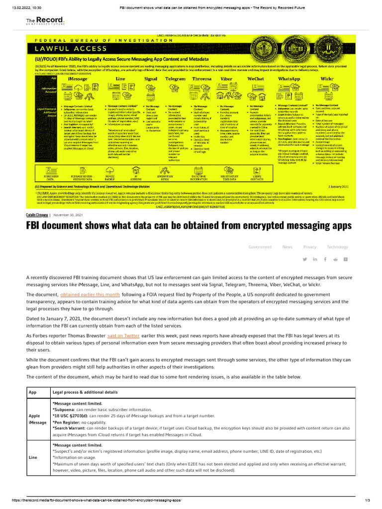 FBI Document Shows What Data Can Be Obtained From Encrypted Messaging ...