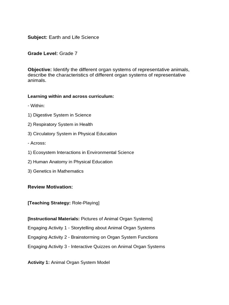 Characteristics of Different Organ System of Representative Animals | PDF