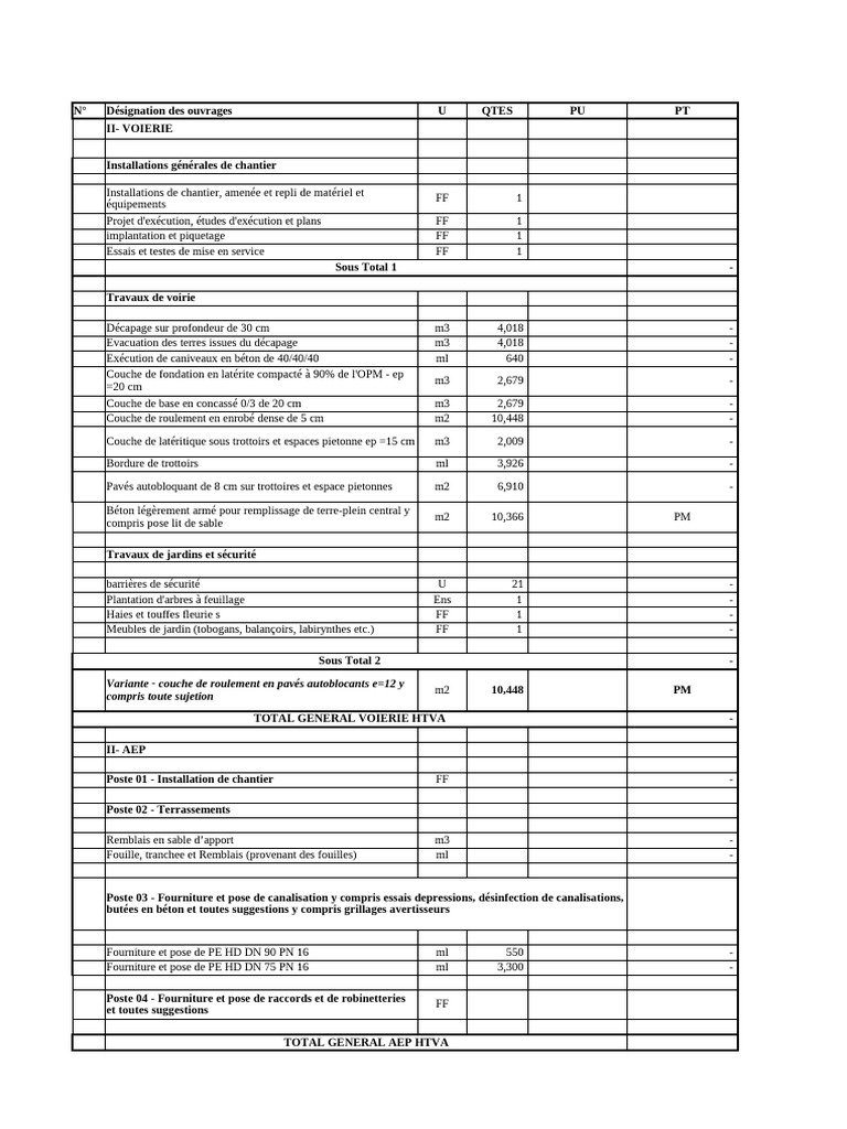 Devis Quantitatif Et Estimatif | PDF