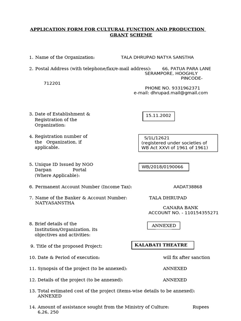 Application Form For Cultural Function and Production Grant Scheme | PDF
