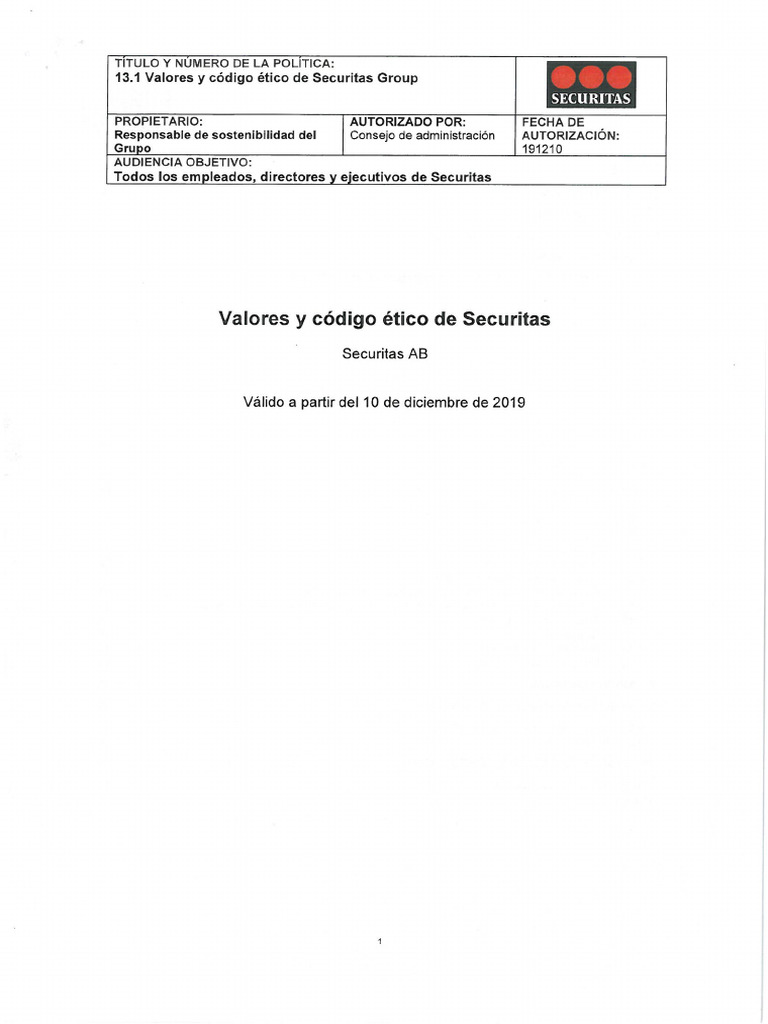 Codigo de Valores y Etica | PDF
