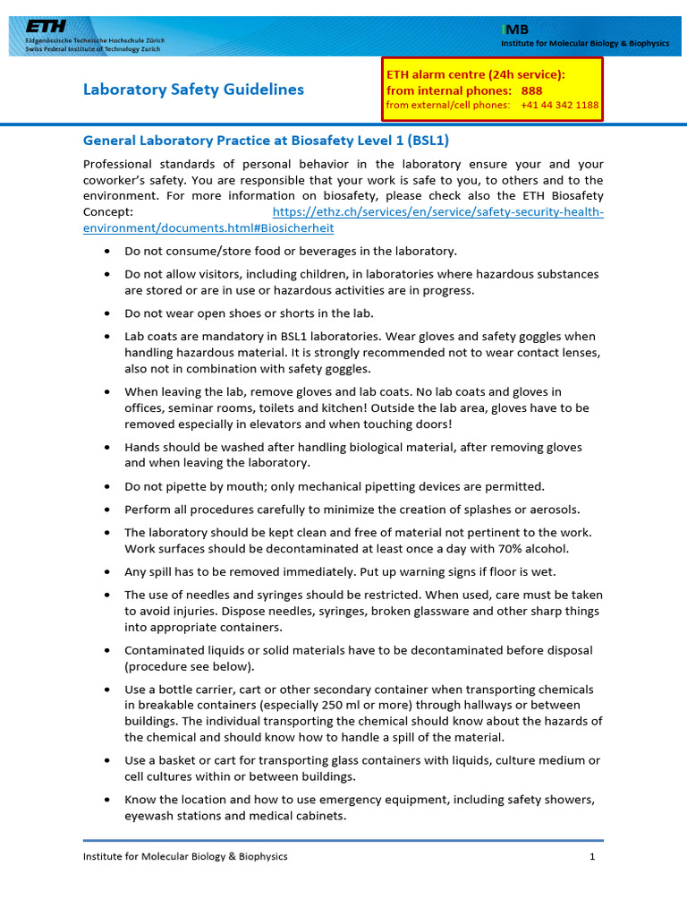 Laboratory Safety Guidelines BSL1 | PDF | Cryogenics | Chemistry