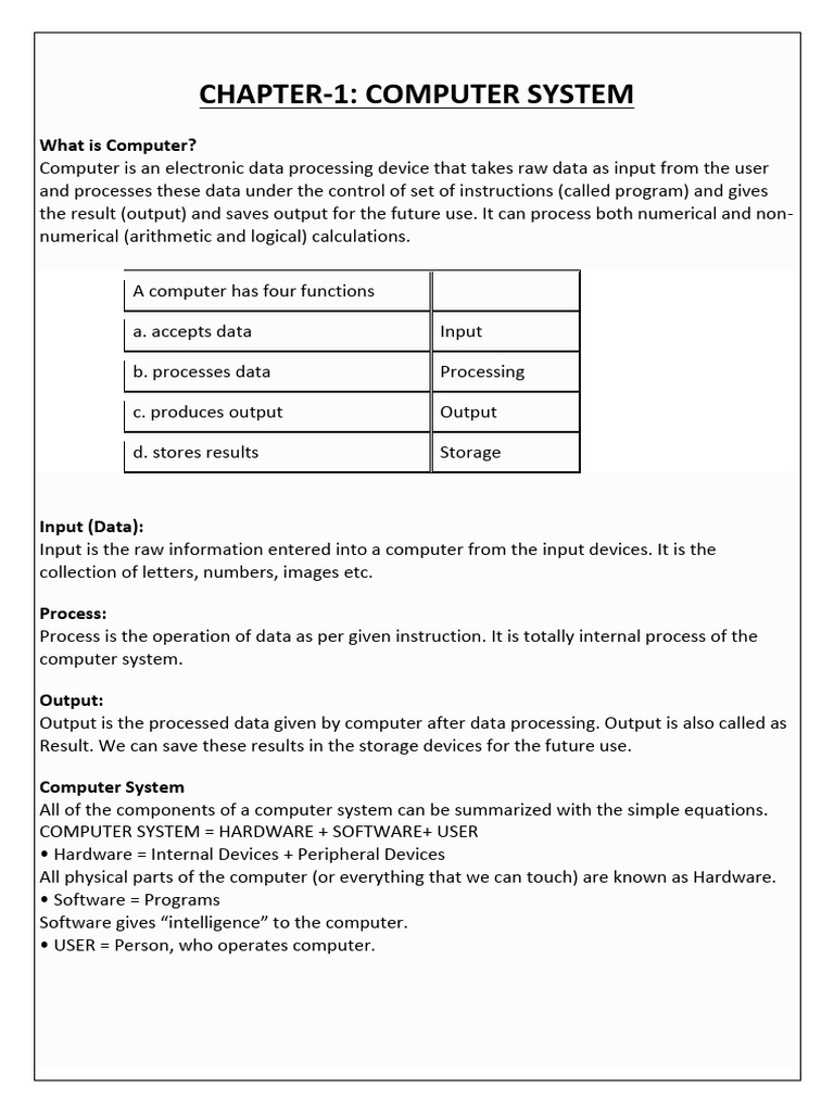 Class-11 CH-1 Computer System | PDF | Random Access Memory | Games & Activities
