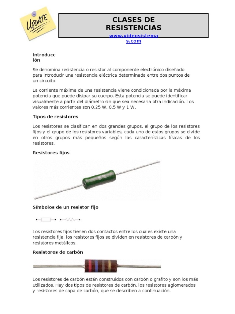 Tipos de resistencias electrónicas fijas y variables | PDF | Resistor | Rieles
