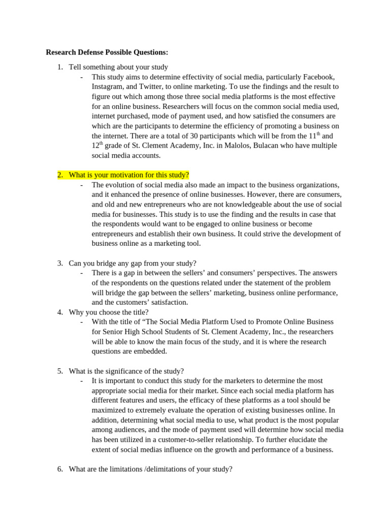 Possible Questions | PDF