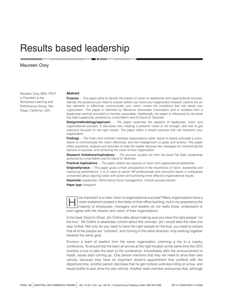 Results Based Leadership: Maureen Orey | PDF