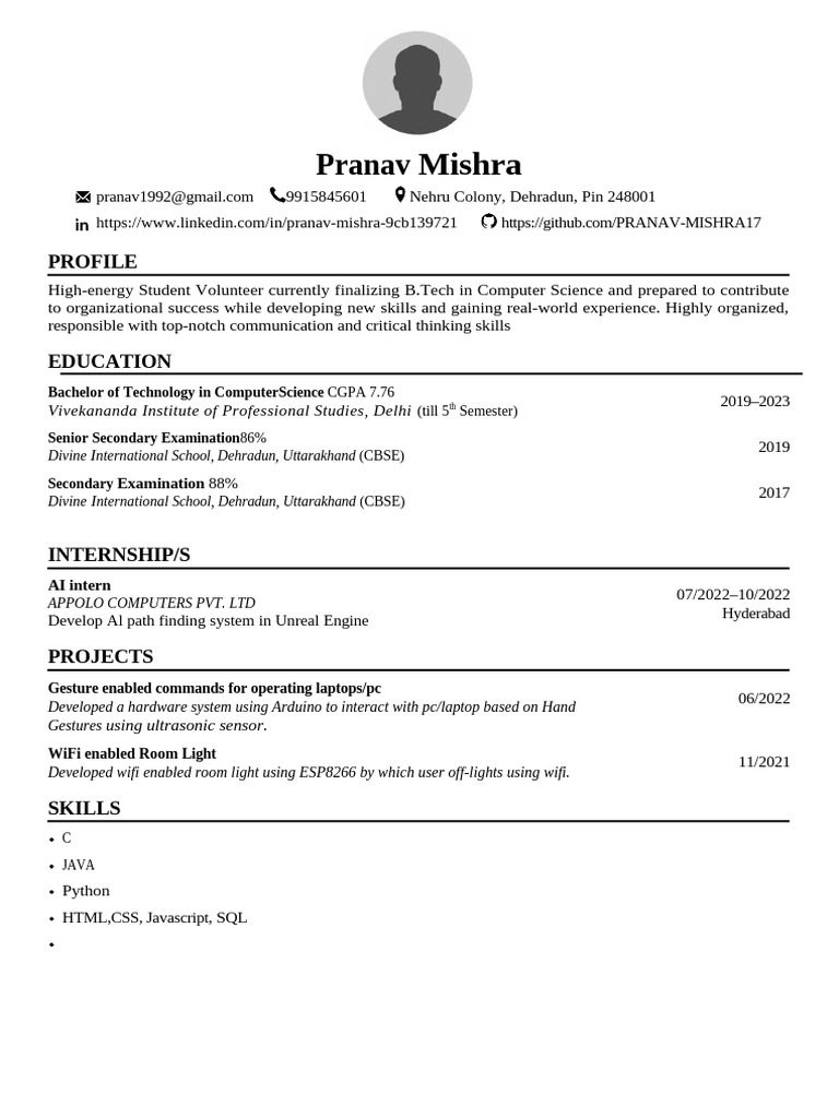 Sample Resume-For Internship | PDF | Computer Science | Computers